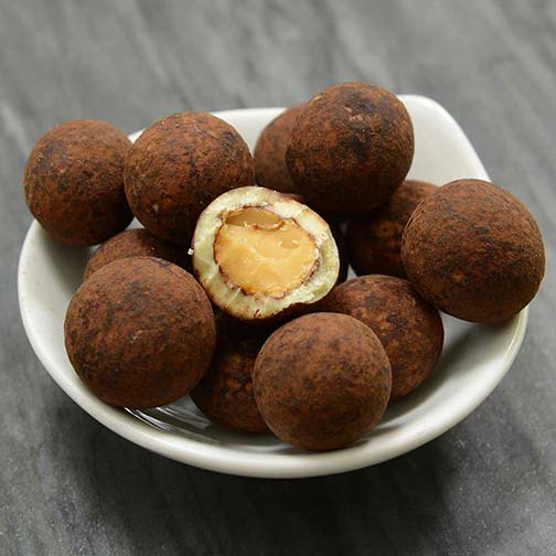 Toasted Macadamia Nuts Covered in White Chocolate and Cocoa Powder ...