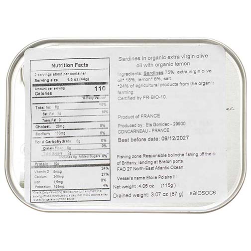 French Sardines in Organic Olive Oil with Lemon - Gourmet Food Store
