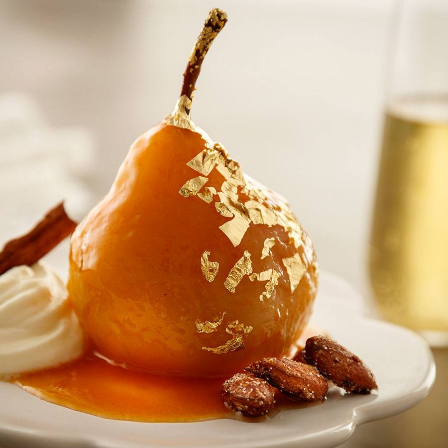 Gilded Champagne-Poached Pears Recipe | Gourmet Food Store