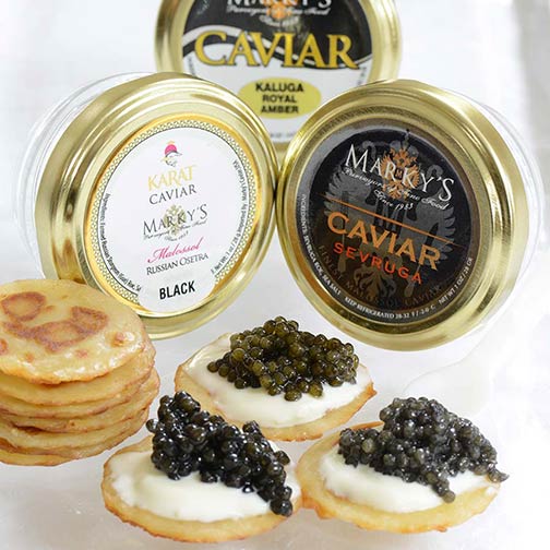 Osetra, Beluga Hybrid and Kaluga Caviar Taster Set | Gourmet Food Store